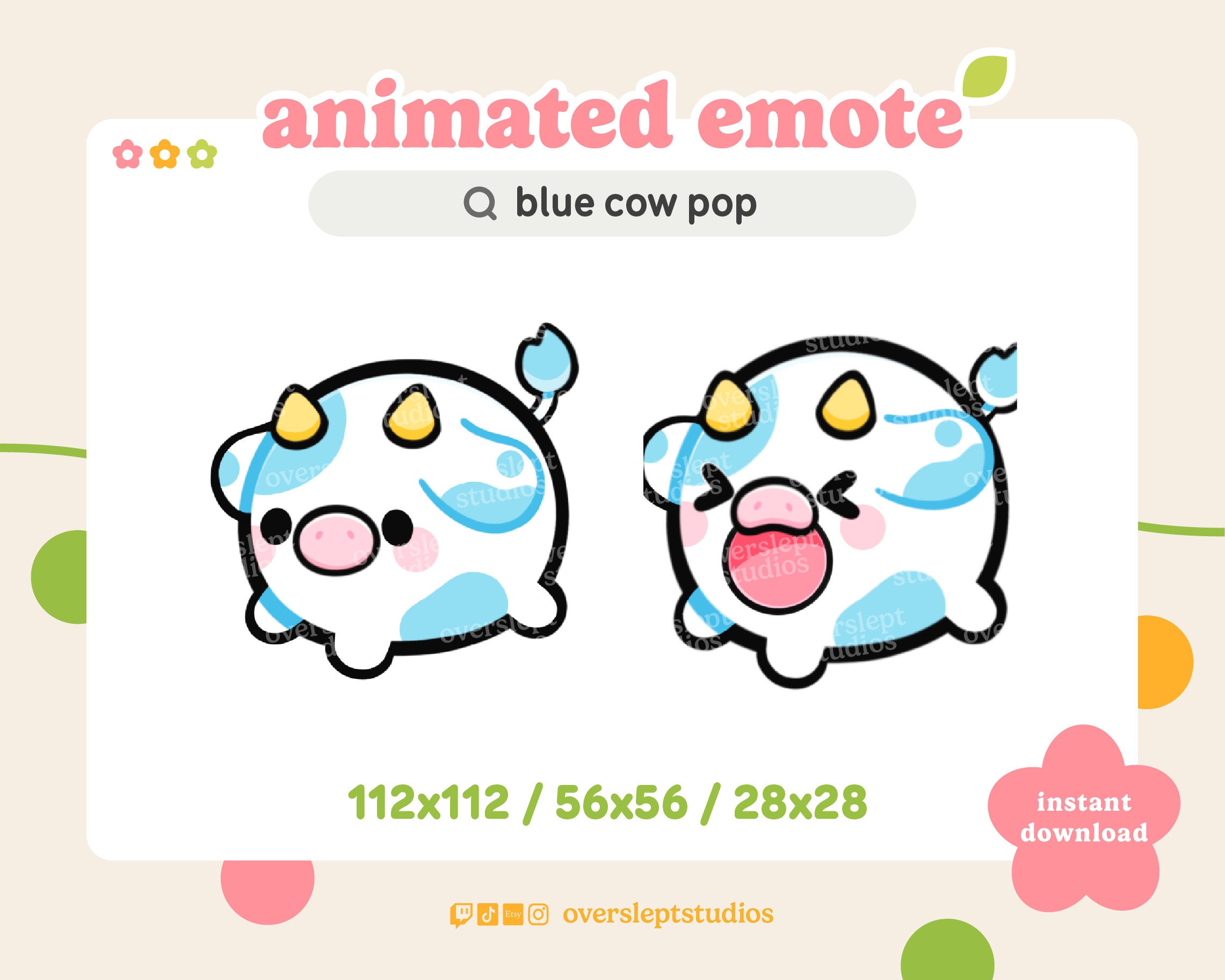 ANIMATED Blue Cow Pop Emote for Twitch and Discord, Pop Cat Emote, Cat ...
