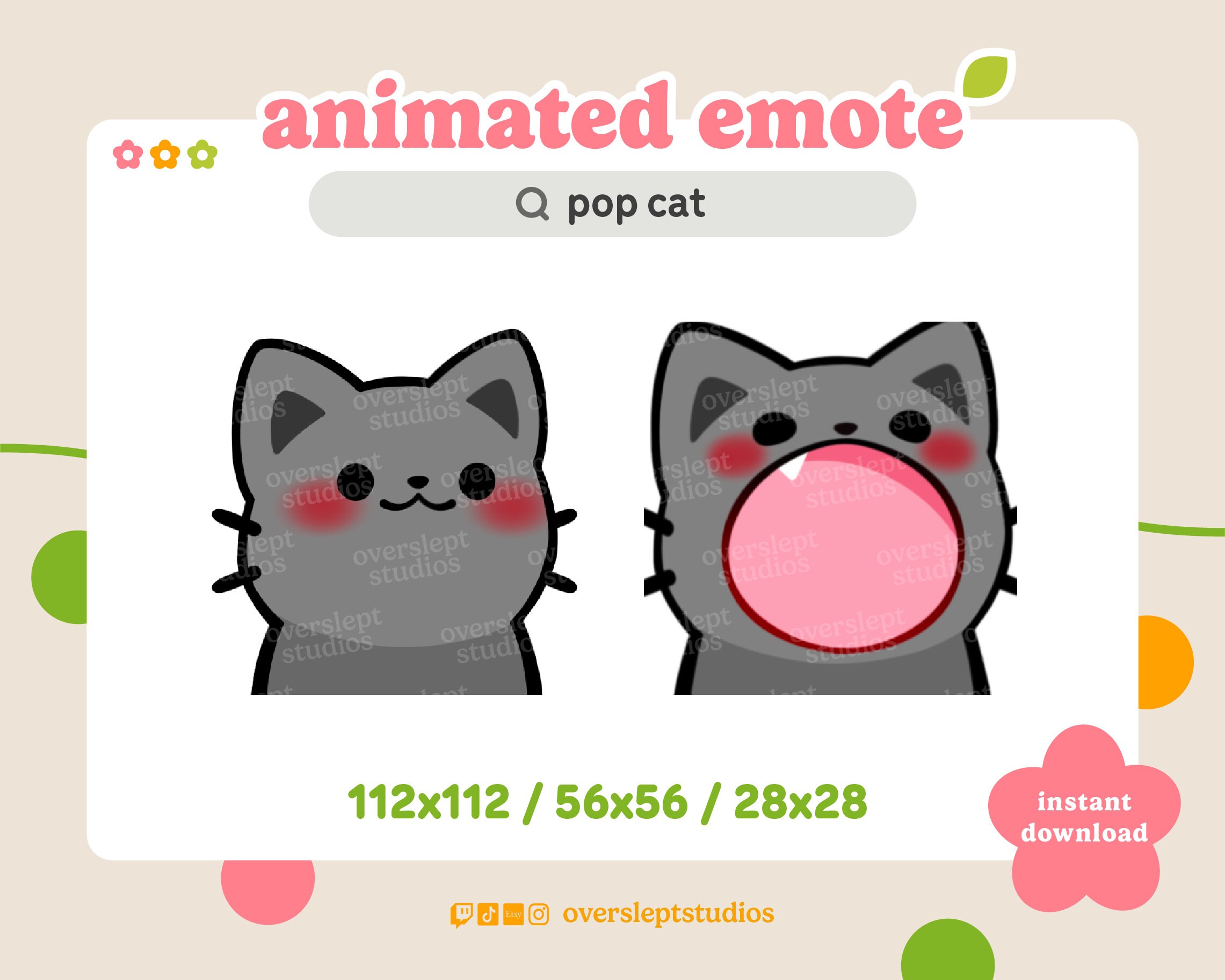 ANIMATED Gray Pop Cat Emote for Twitch and Discord, Pop Cat Emote, Cat ...
