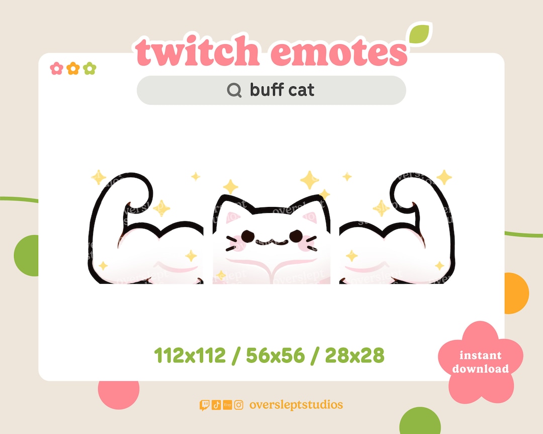 Buff Cat Emote Pack for Twitch and Discord, White Cat Twitch Emotes ...