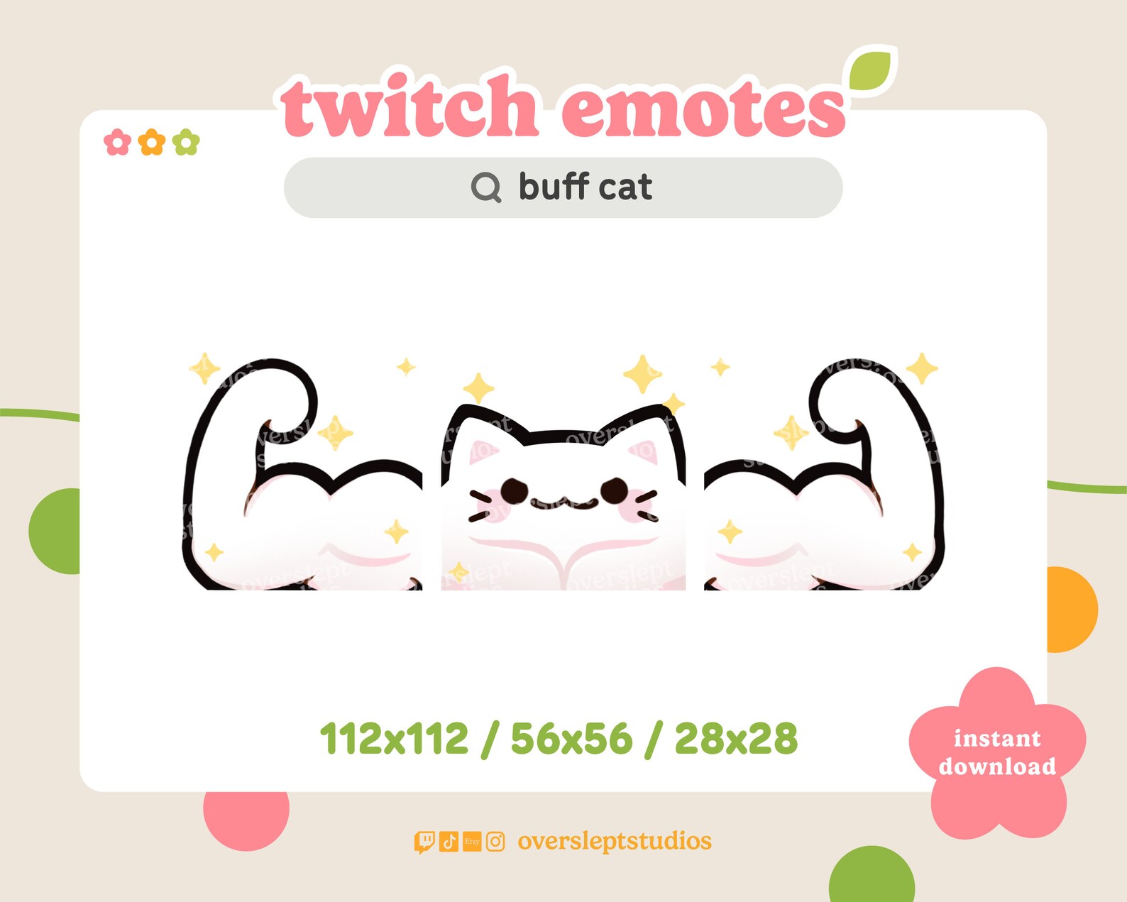 Buff Cat Emote Pack for Twitch and Discord, White Cat Twitch Emotes ...