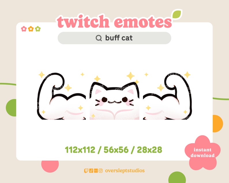 Buff Cat Emote Pack for Twitch and Discord, White Cat Twitch Emotes ...