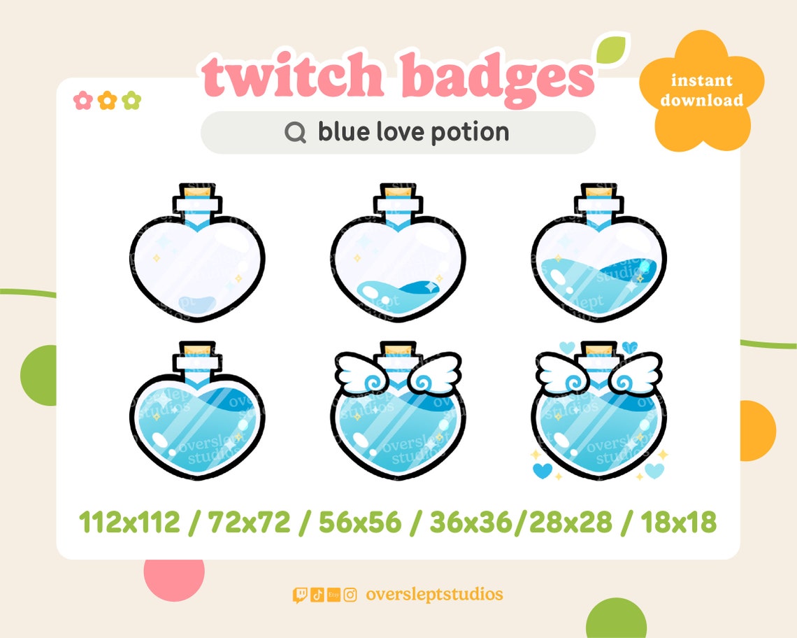 6 Blue Love Potion Badges for Twitch and Discord, Valentines Day ...