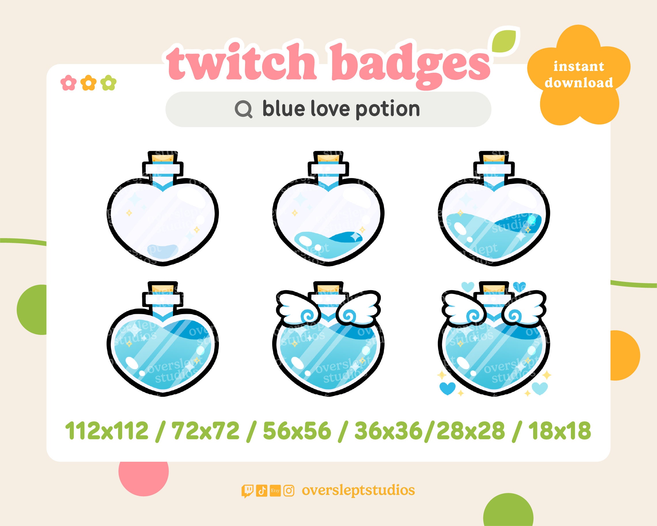 6 Blue Love Potion Badges for Twitch and Discord, Valentines Day ...