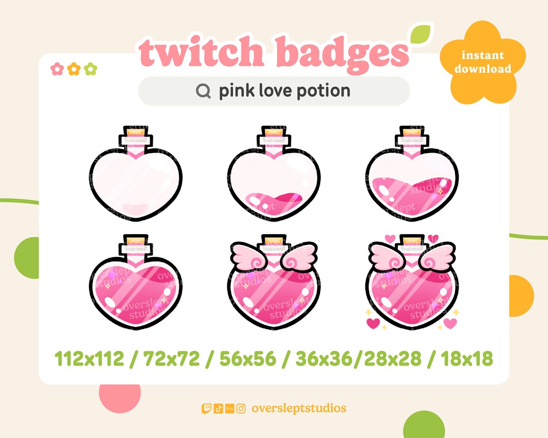6 Pink Love Potion Badges for Twitch and Discord, Valentines Day ...