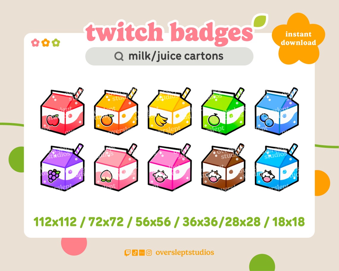 10 Cute Cartons Badges for Twitch and Discord, Twitch Badges, Juice ...