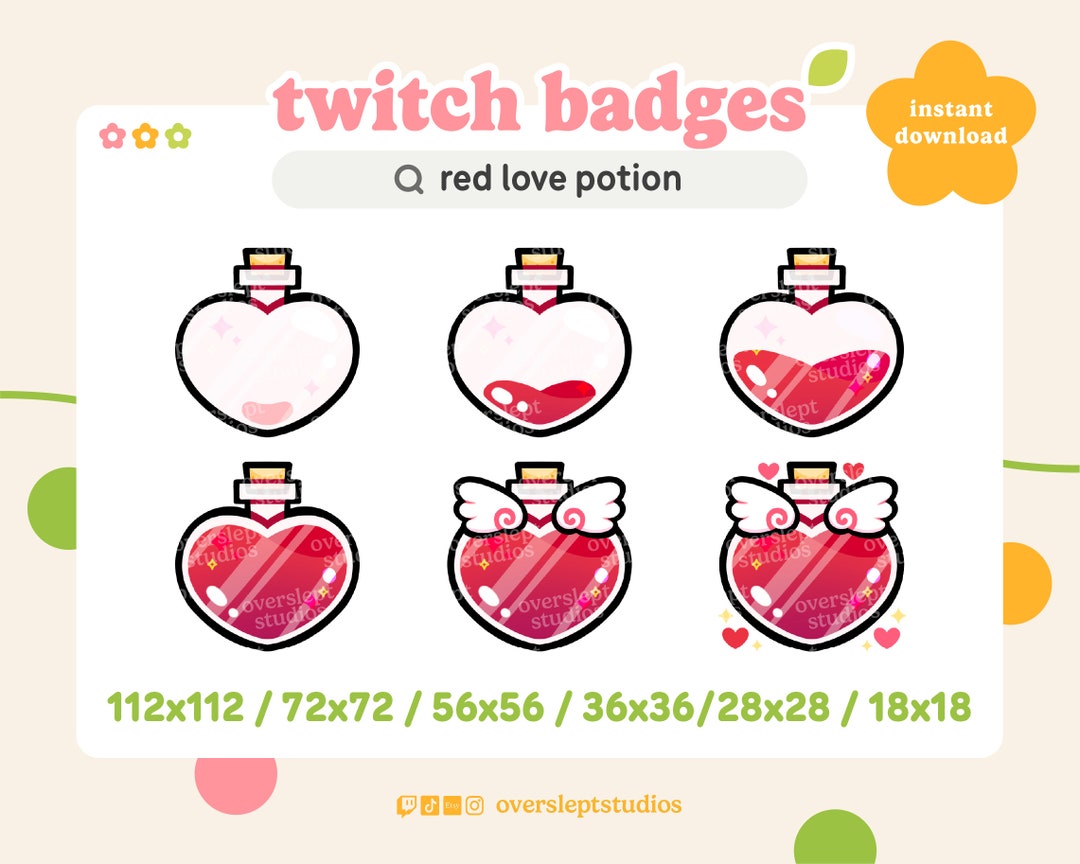 6 Red Love Potion Twitch Discord Badges Pack, Valentines Day, Potion ...