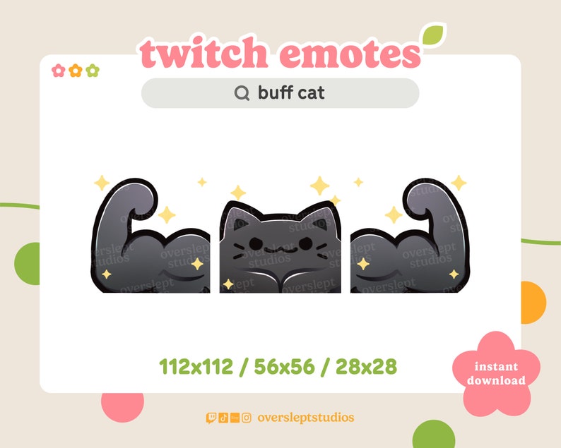 Buff Cat Emote Pack for Twitch and Discord, Black Cat Twitch Emotes ...