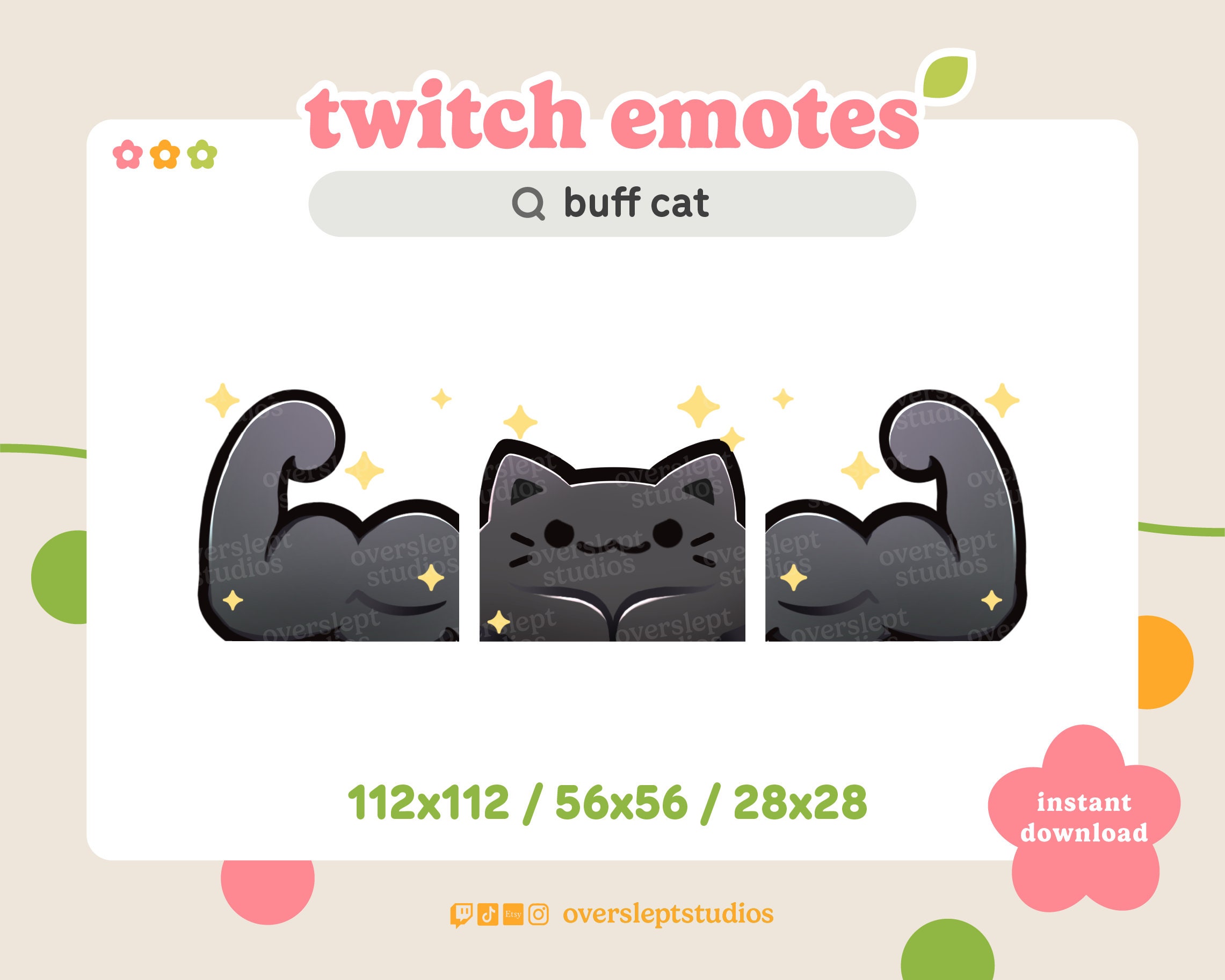 Buff Cat Emote Pack for Twitch and Discord, Black Cat Twitch Emotes ...