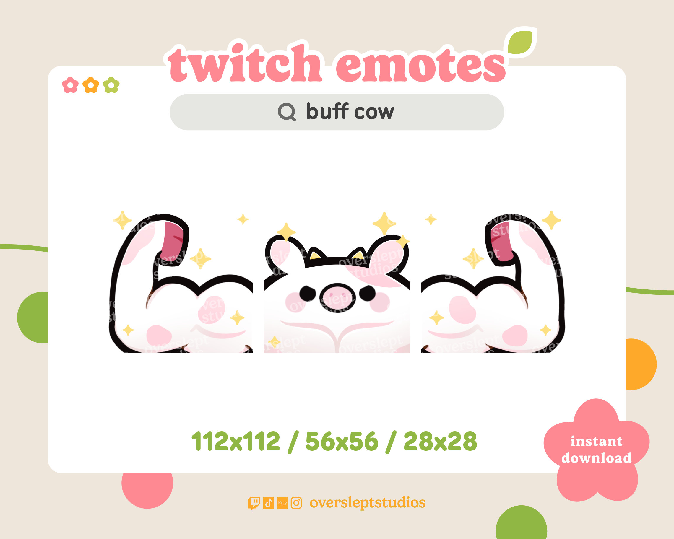 Buff Cow Emote Pack for Twitch and Discord, Cow Twitch Emotes, Strong ...
