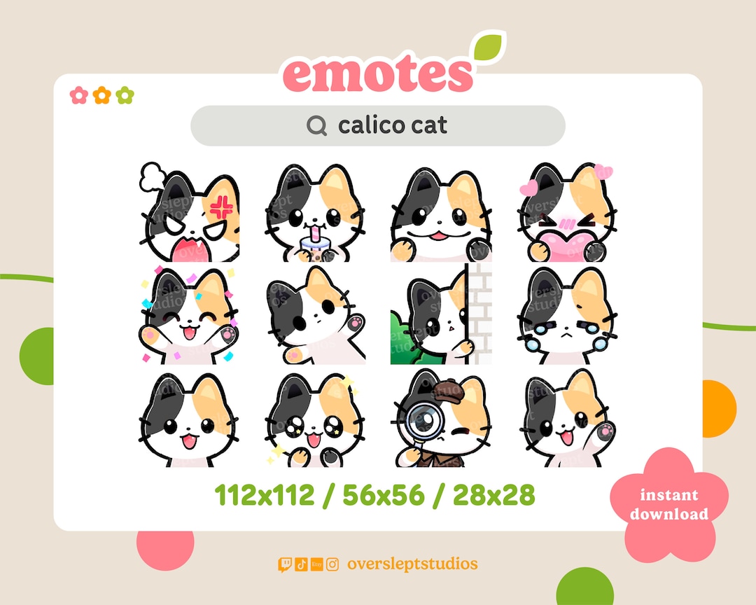 12 Calico Cat Emotes Pack for Twitch and Discord, Twitch Emote Pack ...