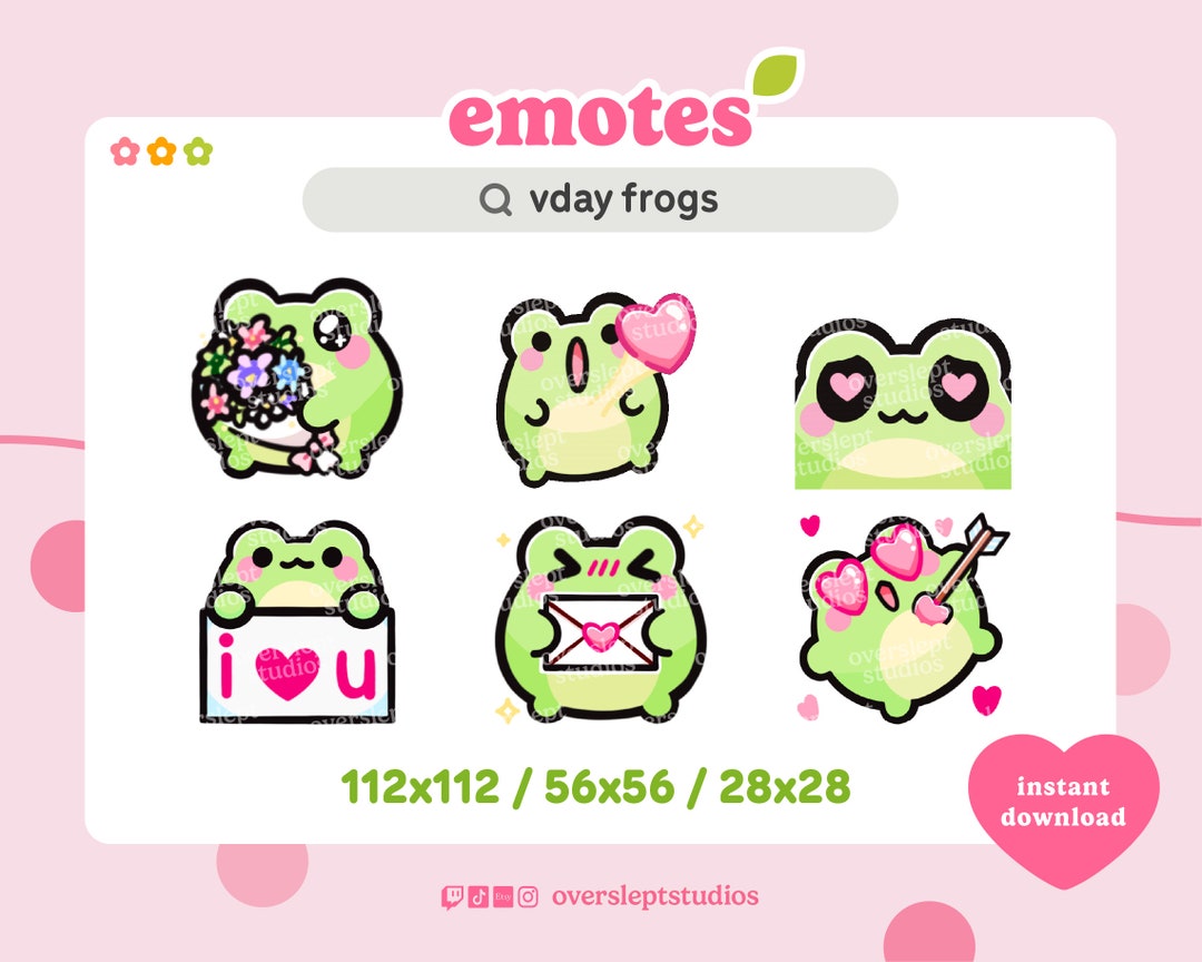 6 Kawaii Frog Emotes Pack for Twitch and Discord, Valentines Day Twitch ...