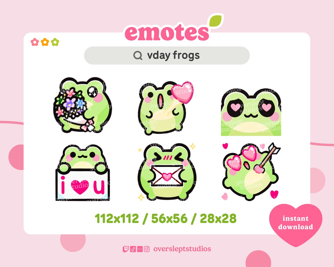 6 Kawaii Frog Emotes Pack for Twitch and Discord, Valentines Day Twitch ...