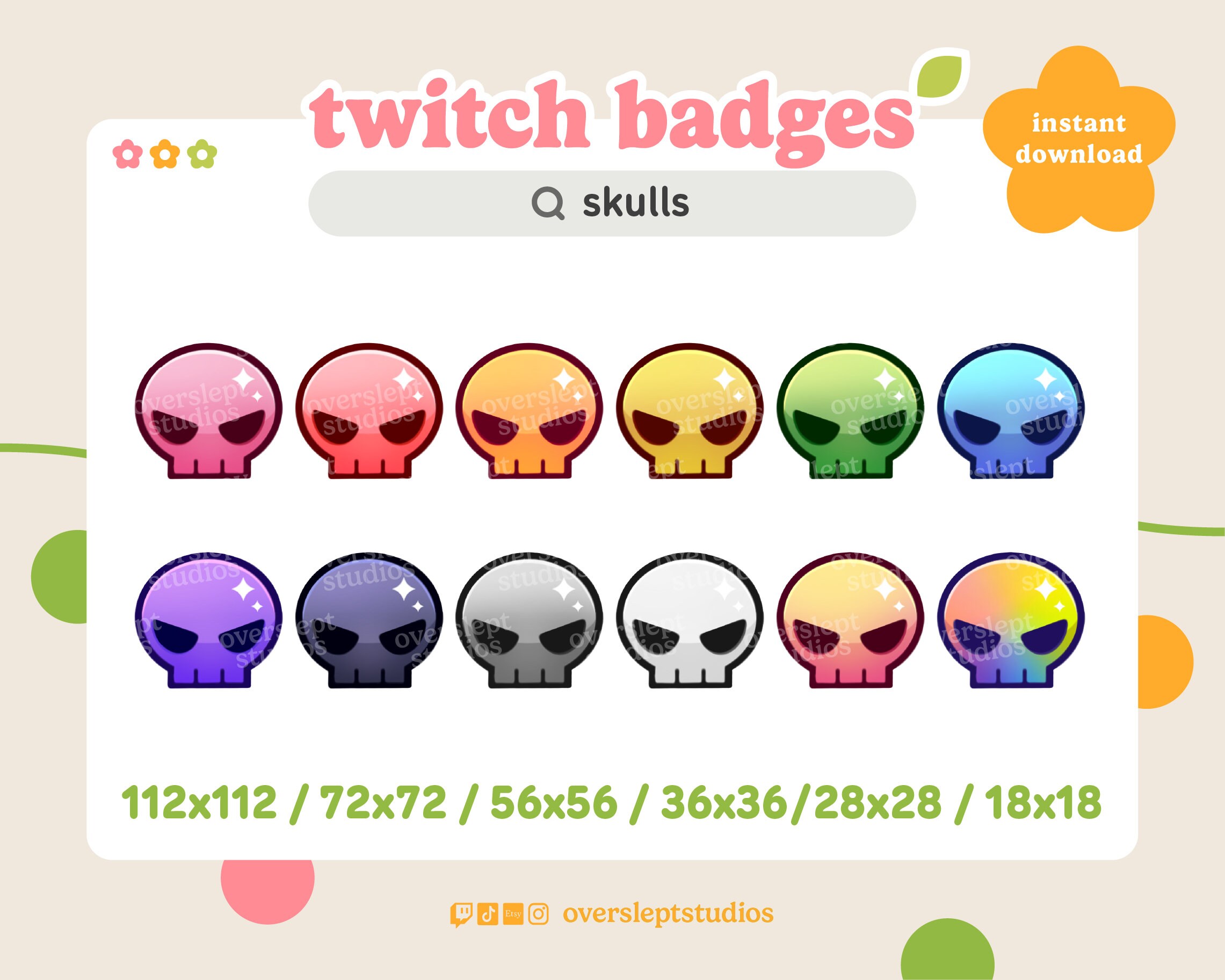 12 Cute Skull Sub Badges Emotes Pack for Twitch and Discord - Etsy