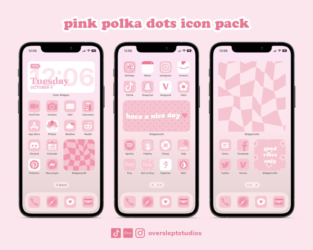 Pink Polka Dots App Icons Pack, Pink Icons, Cute App Icons, Ios Theme ...