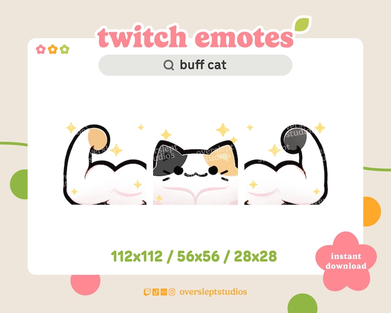 Buff Cat Emote Pack for Twitch and Discord, Calico Cat Twitch Emotes ...