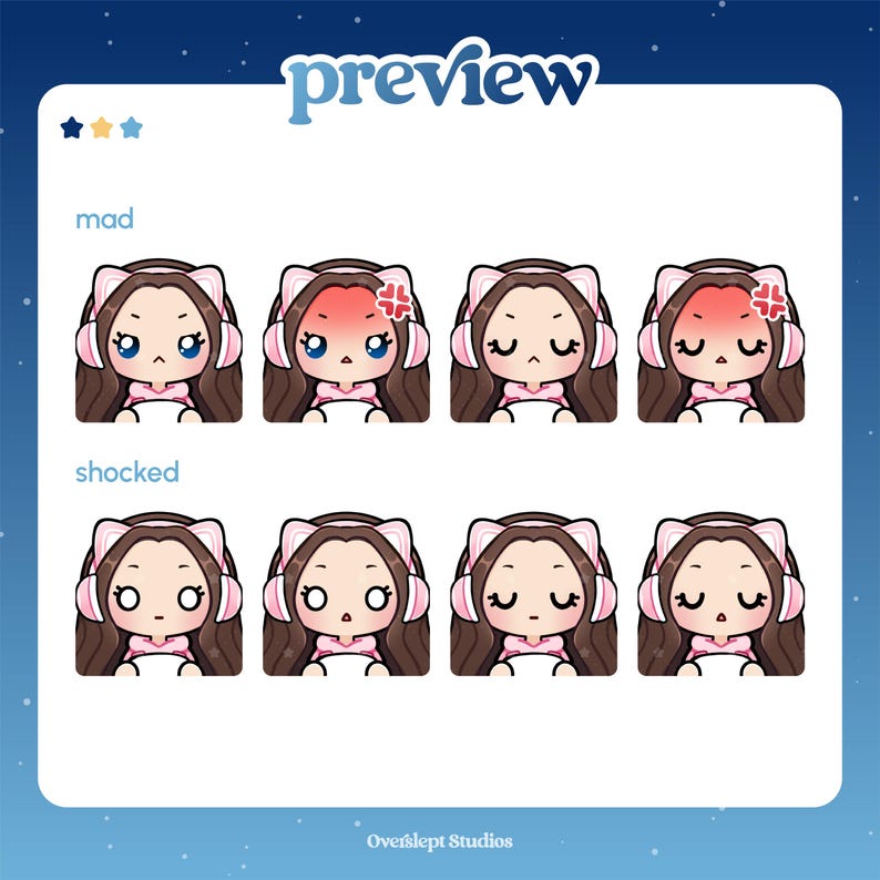 Gamer Girl Pngtuber | Brown Hair Blue Eyes | Premade Pngtuber ...