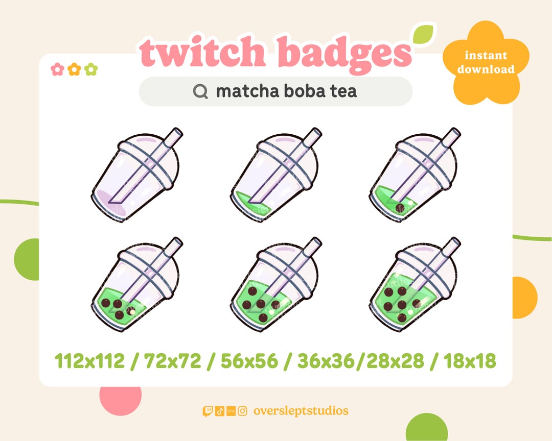 6 Matcha Boba Tea Badges for Twitch and Discord, Twitch Badges, Twitch ...