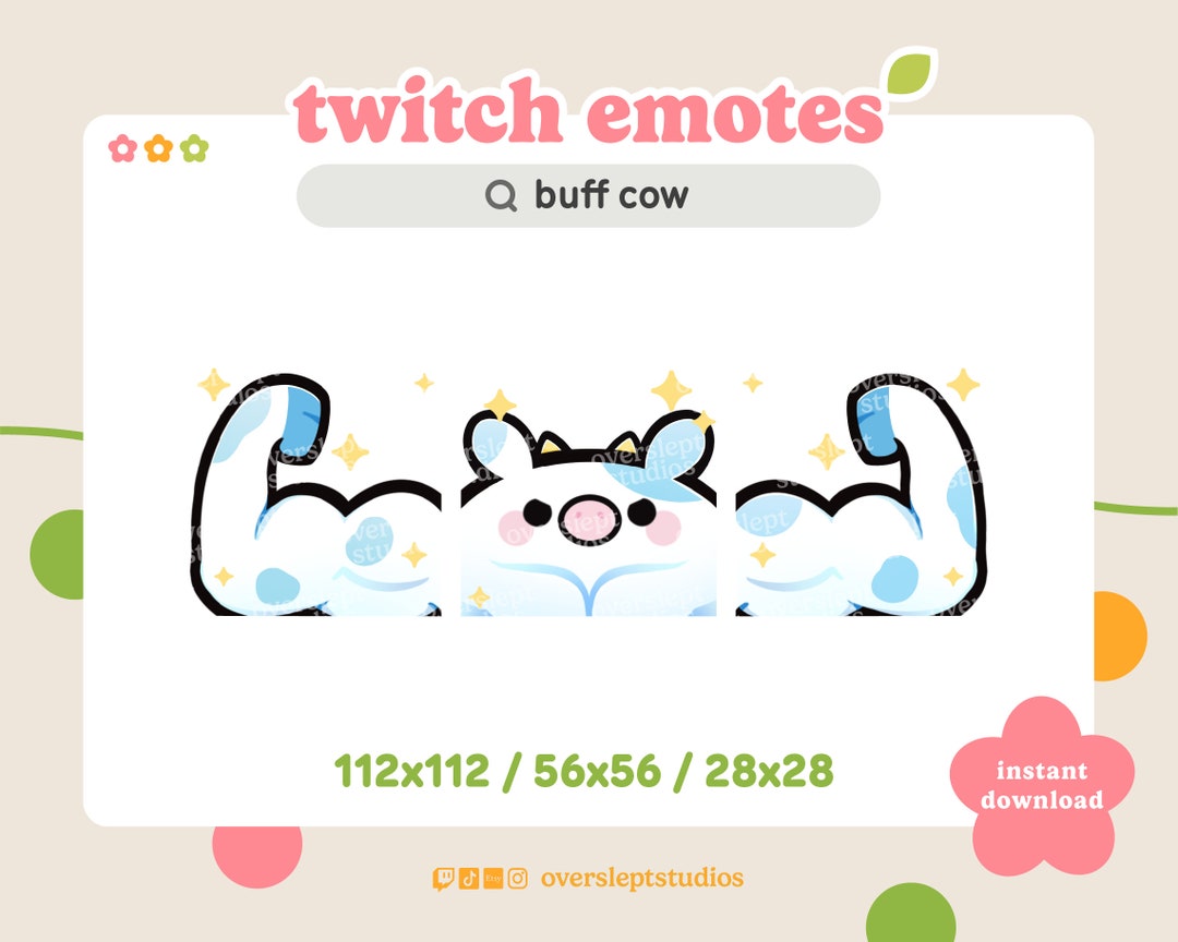 Buff Cow Emote Pack for Twitch and Discord, Cow Twitch Emotes, Strong ...