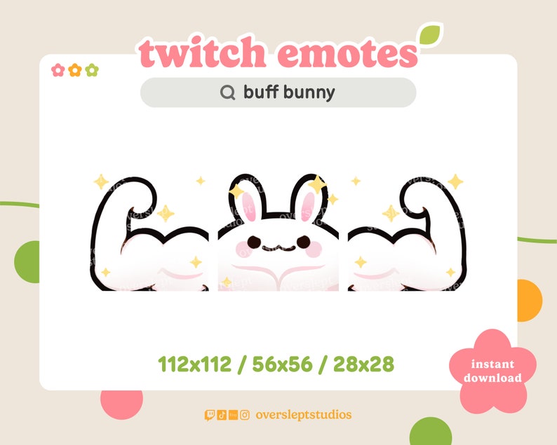 Buff Bunny Emote Pack for Twitch and Discord, Bunny Twitch Emotes ...