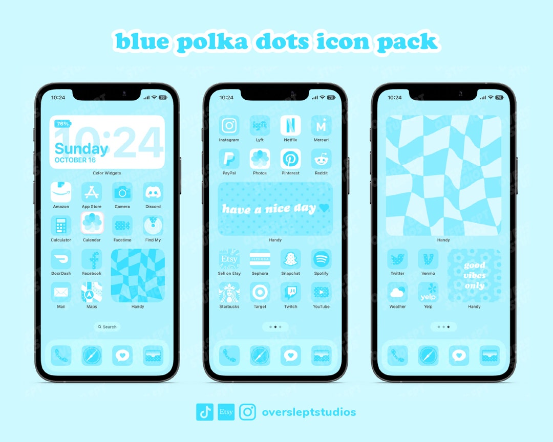 Blue Polka Dots App Icons Pack, Blue Icons, Cute App Icons, Ios Theme ...