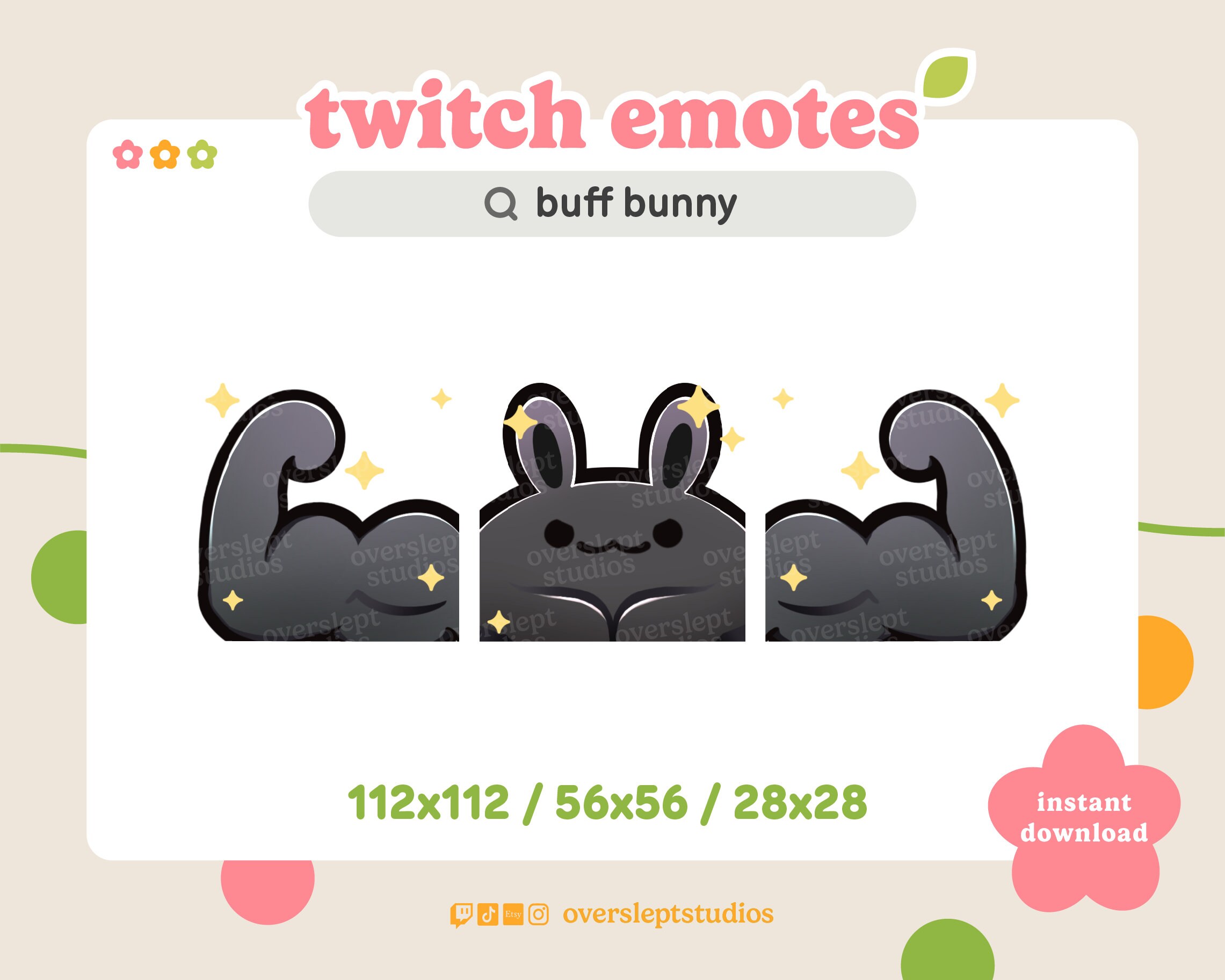 Buff Bunny Emote Pack for Twitch and Discord, Bunny Twitch Emotes ...