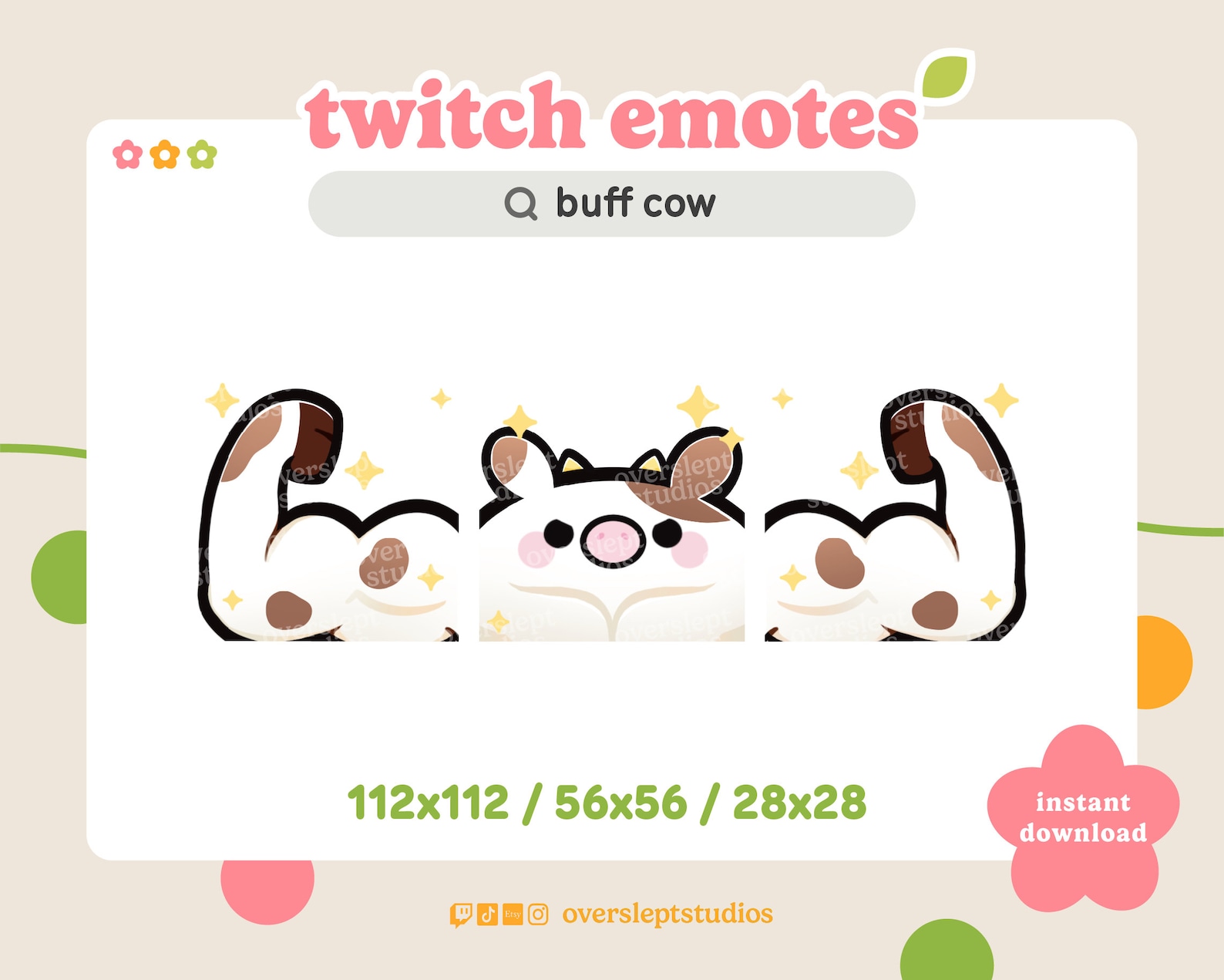 Buff Cow Emote Pack for Twitch and Discord, Cow Twitch Emotes, Strong ...