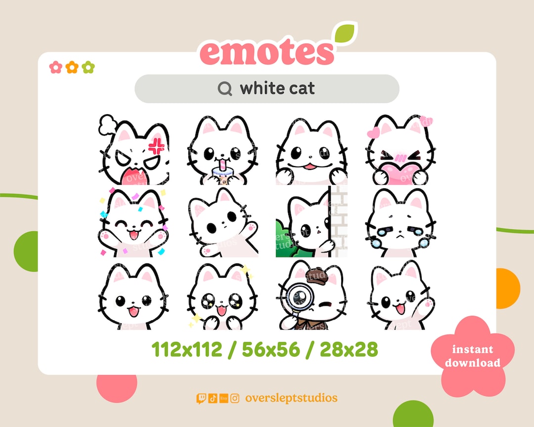 12 White Cat Emotes Pack for Twitch and Discord, Cat Twitch Emotes, Cat ...