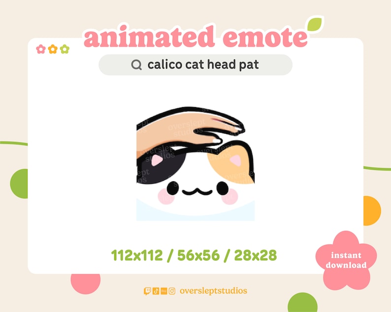 ANIMATED Calico Cat Head Pat Emote for Twitch and Discord, Cat Emote ...