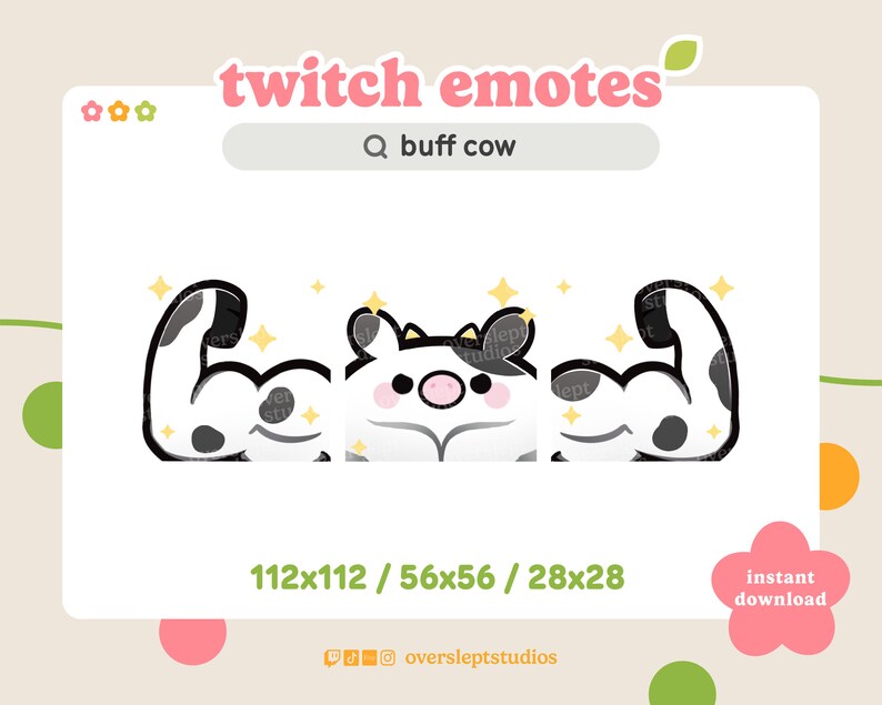 Buff Cow Emote Pack for Twitch and Discord, Cow Twitch Emotes, Strong ...