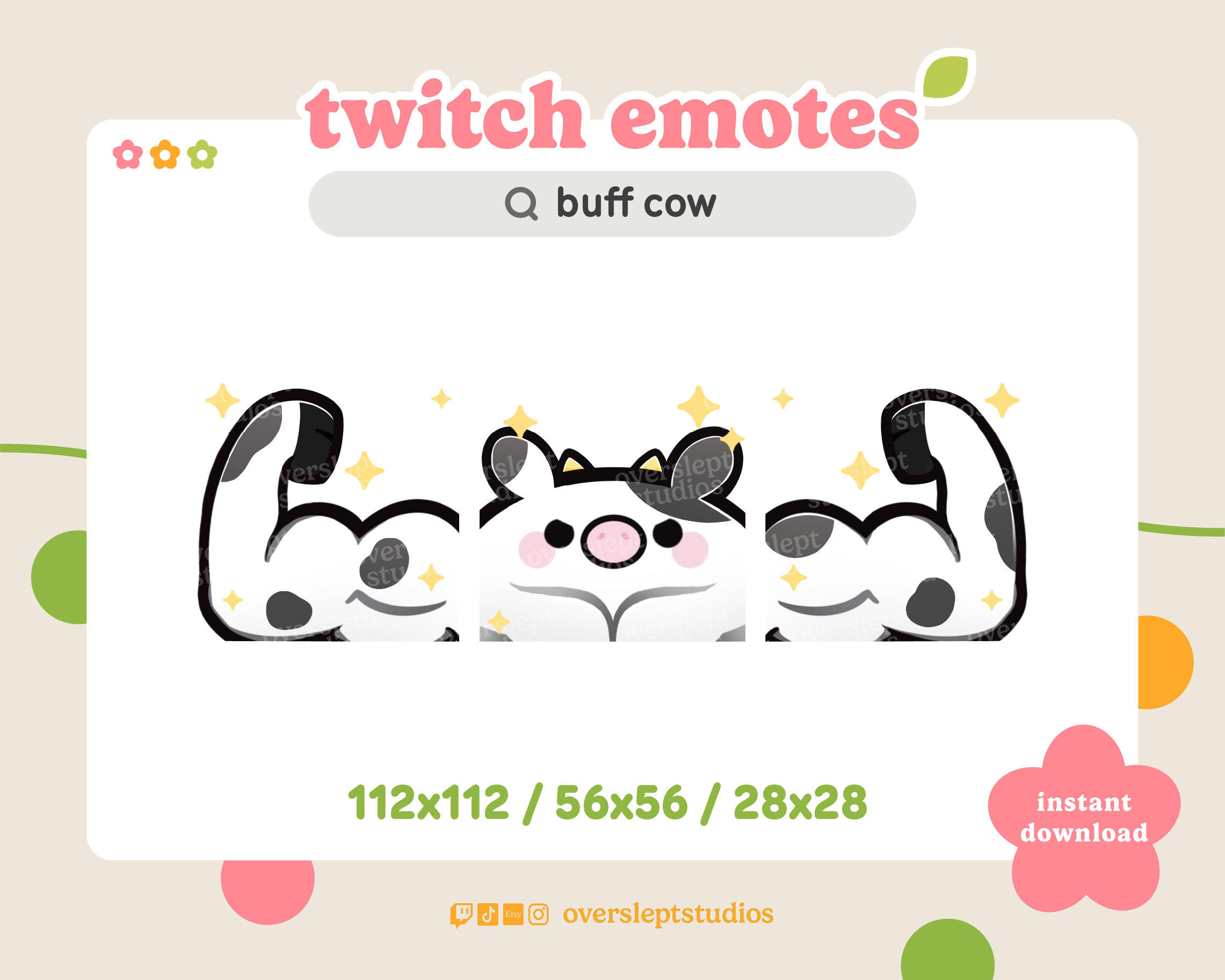 Buff Cow Emote Pack for Twitch and Discord, Cow Twitch Emotes, Strong ...