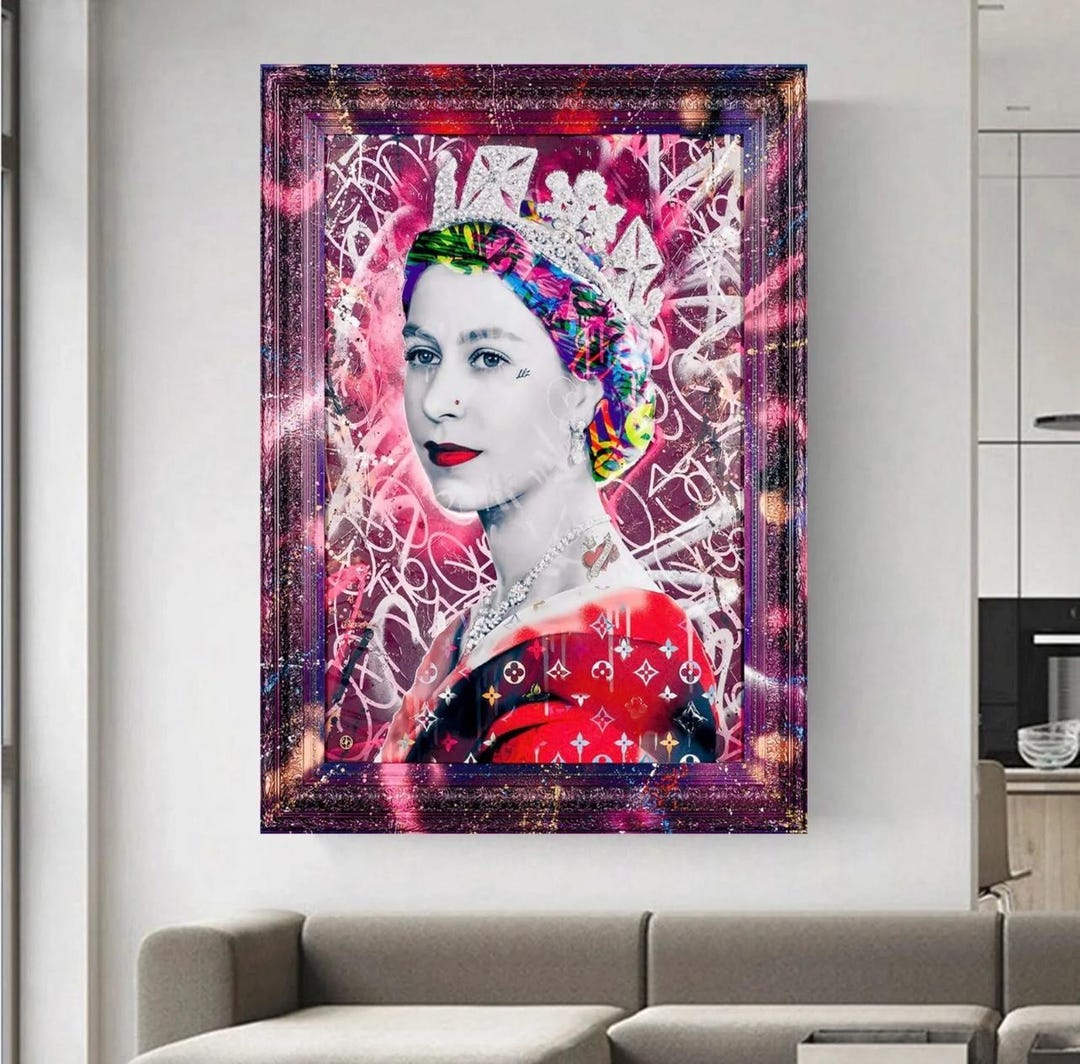 QUEEN ELIZABETH Graffiti Street Art Banksy Wall Art - Ready to Hang ...