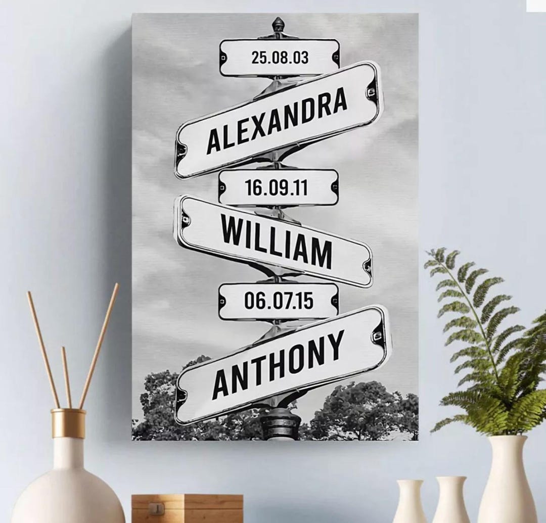 Personalised Street Sign Your Names Canvas Wall Art 30mm Deep Gallery ...