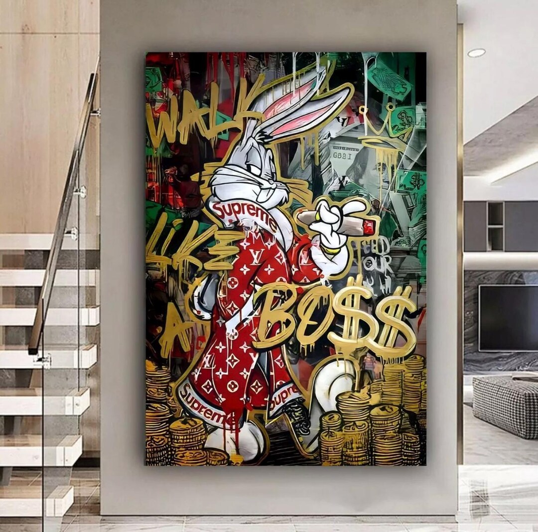 Banksy Style Bugs Bunny Boss Graffiti Street Art Canvas Wall Art 30mm ...