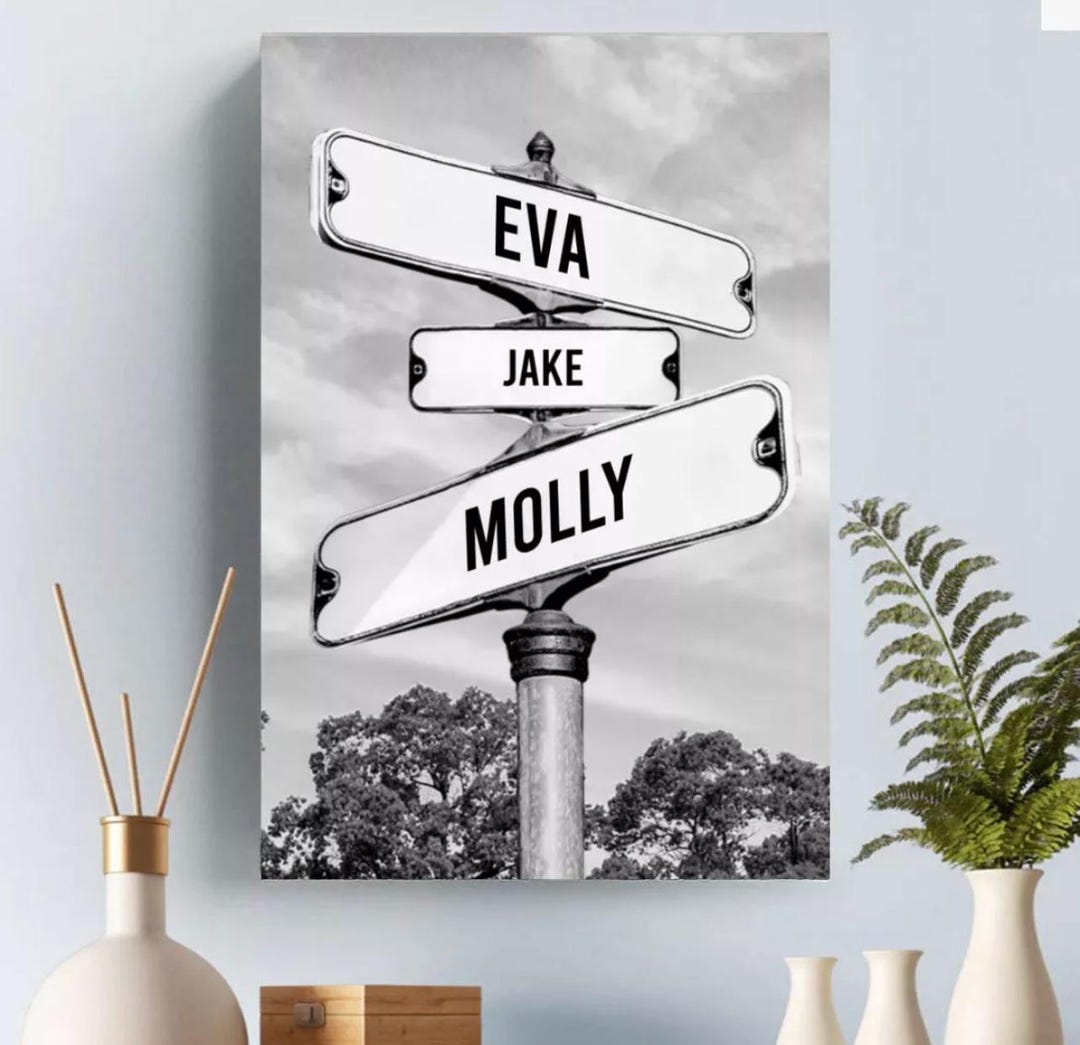 Personalised Street Sign Your Names Canvas Wall Art 30mm Deep Gallery ...