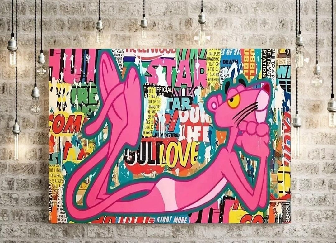 Banksy Style Pink Panther Love Street Graffitti Wall Art Ready to Hang ...