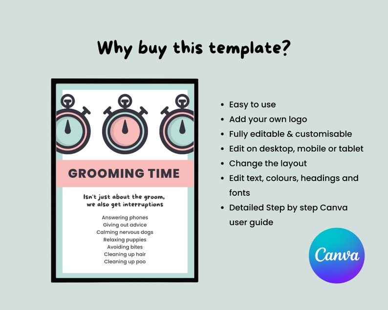 Dog Grooming Time Poster | Editable and Printable Dog Groomer Poster ...