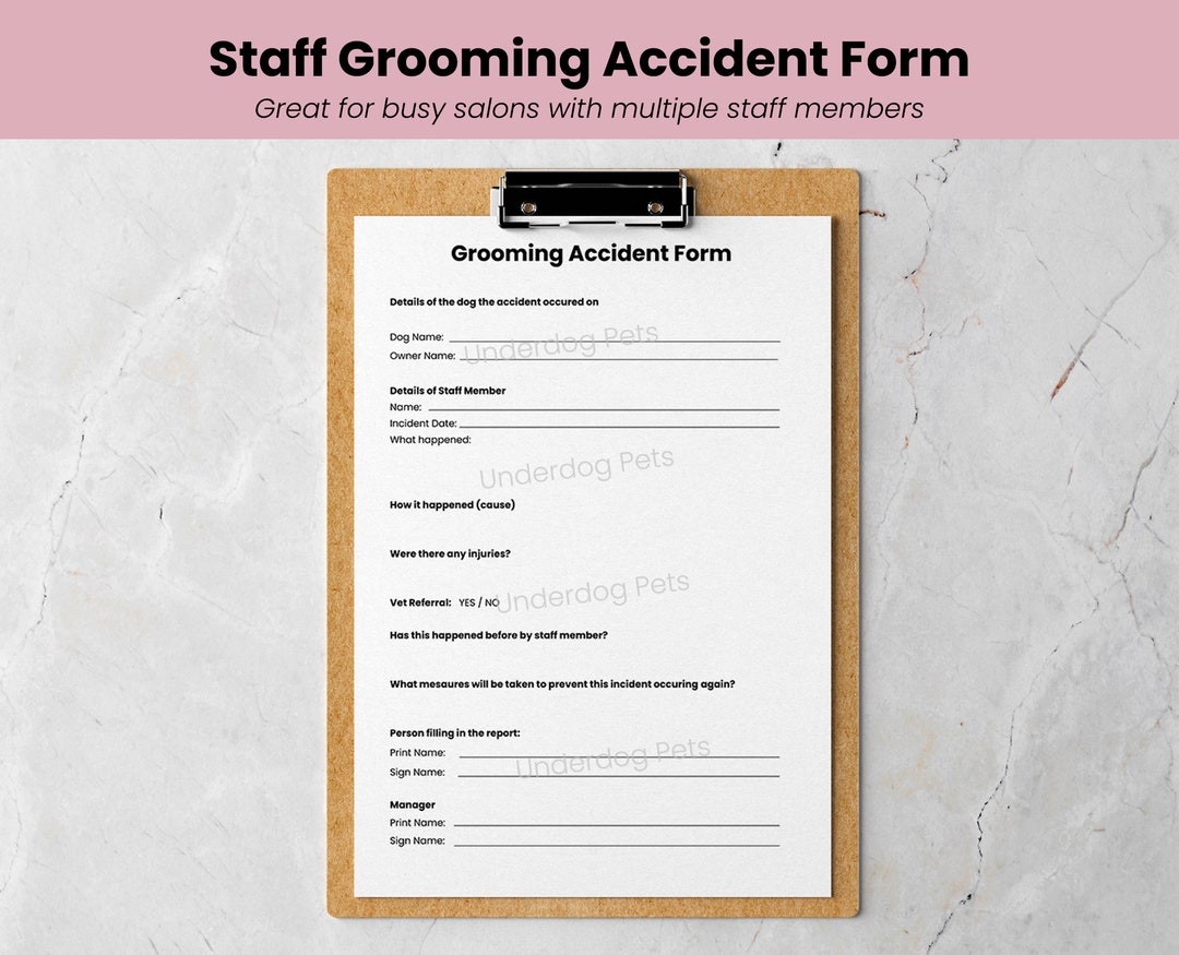 Dog Groomer Accident Form | Staff Incident Report | Digital Download ...