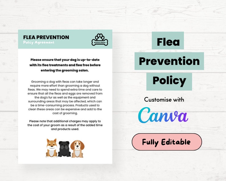 Flea Prevention Policy Poster | Dog Grooming Flea Policy | Editable ...