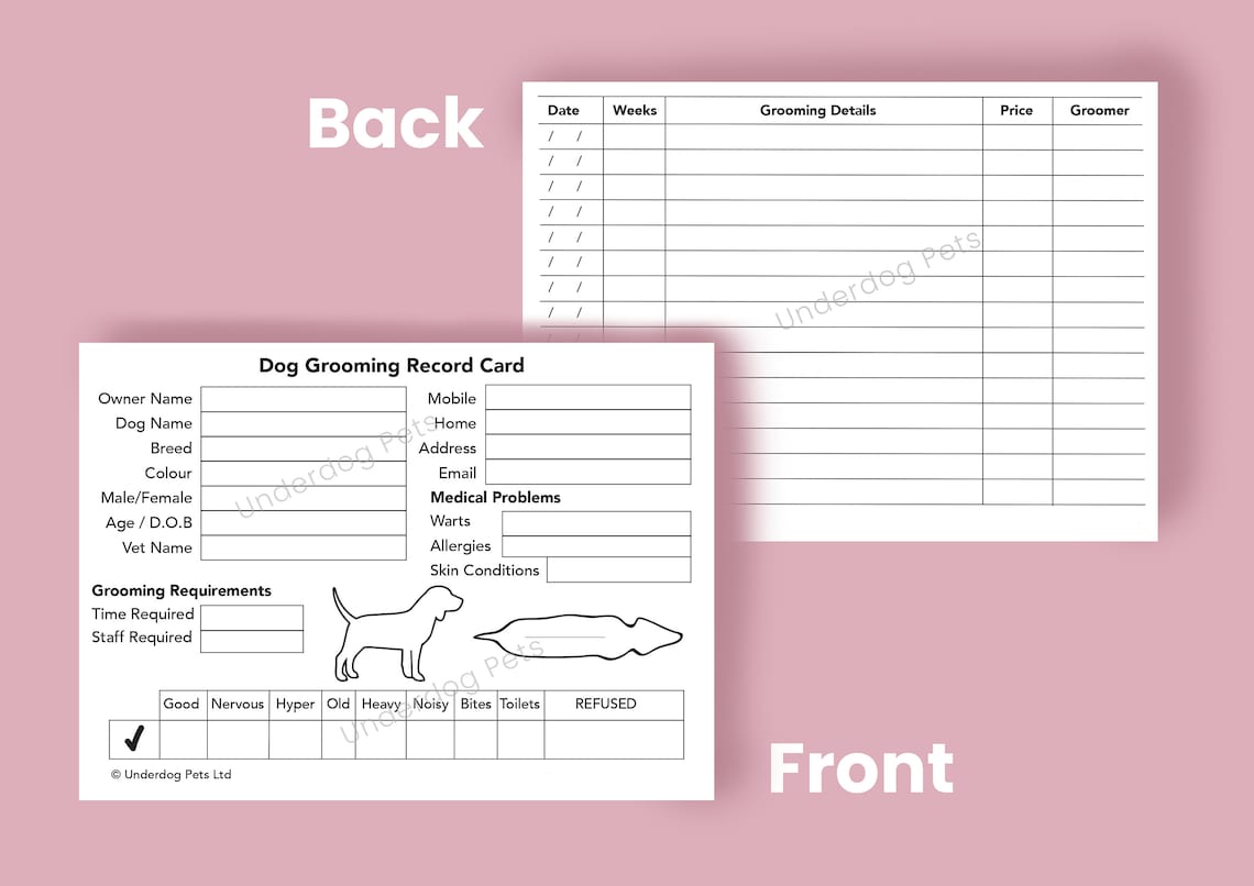 Dog Groomer Client Record Cards | UK Standard A6 Cards | Digital ...