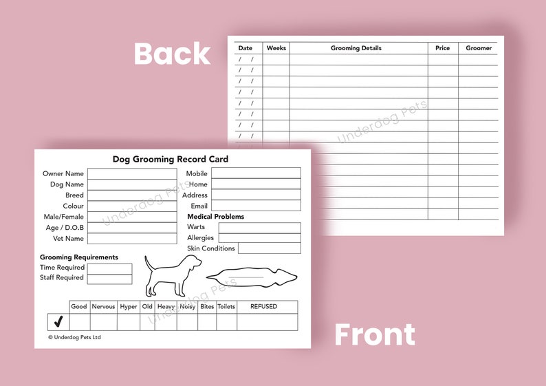 Dog Groomer Client Record Cards | UK Standard A6 Cards | Digital ...