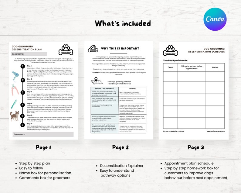 Dog Grooming Desensitisation Guide & Plan Editable and Printable Dog ...