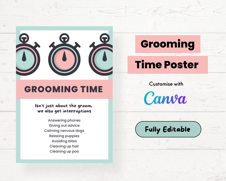Dog Grooming Time Poster | Editable and Printable Dog Groomer Poster ...