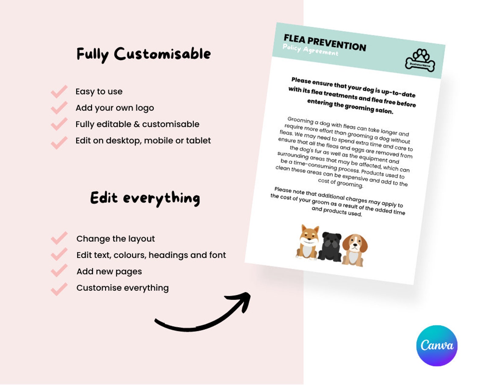 Flea Prevention Policy Poster | Dog Grooming Flea Policy | Editable ...