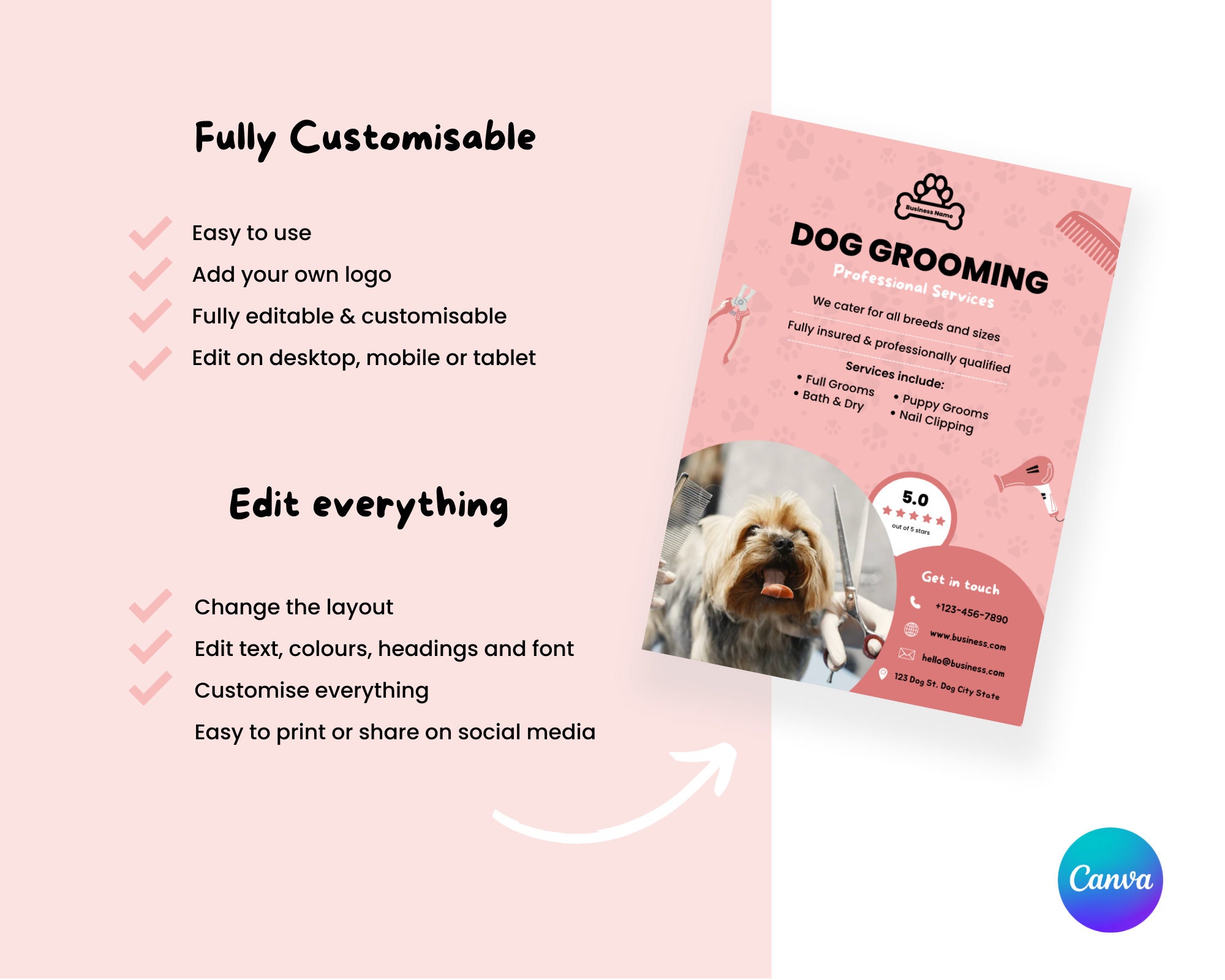 Dog Grooming Poster Template | Editable & Customisable Dog Grooming ...