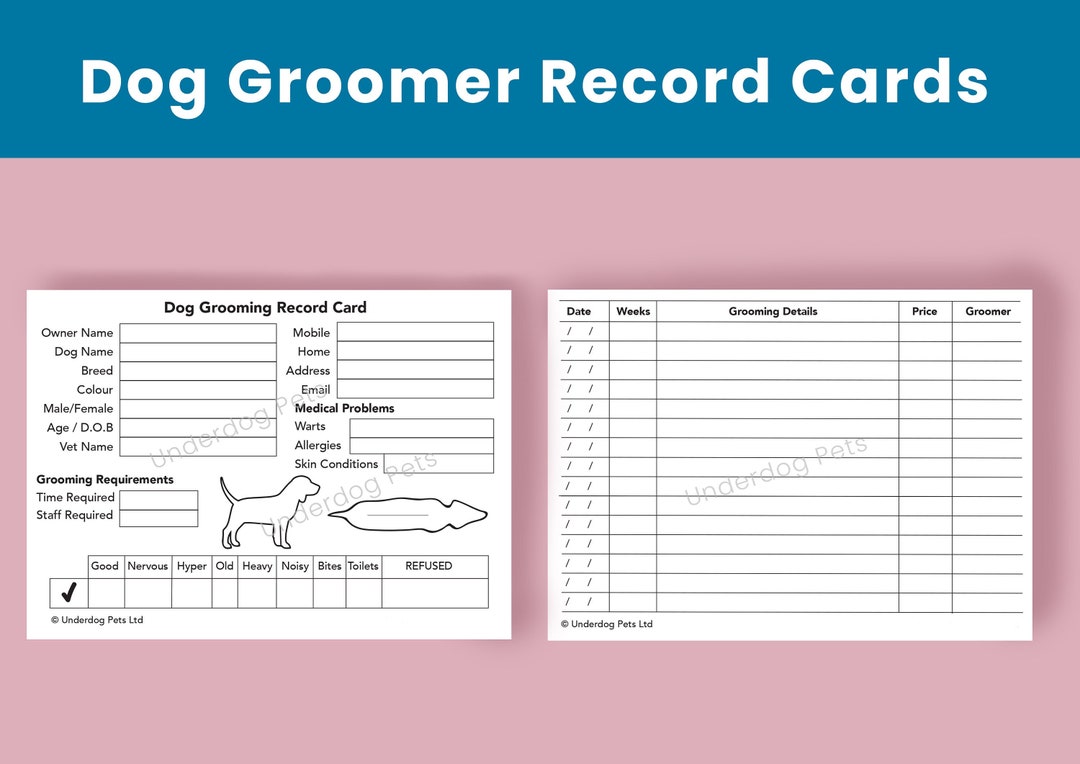 Dog Groomer Client Record Cards | UK Standard A6 Cards | Digital ...