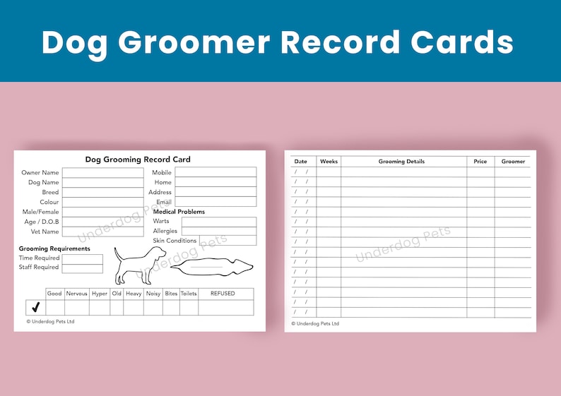 Dog Groomer Client Record Cards | UK Standard A6 Cards | Digital ...