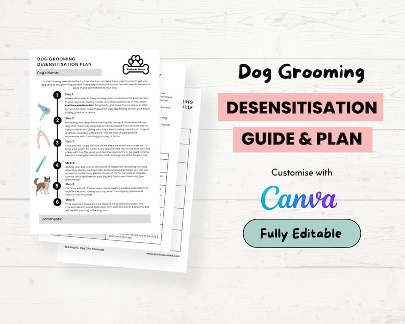 Dog Grooming Desensitisation Guide & Plan Editable and Printable Dog ...
