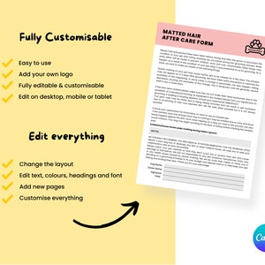Dog Grooming After Care Matted Hair Release Form | Editable After Care ...