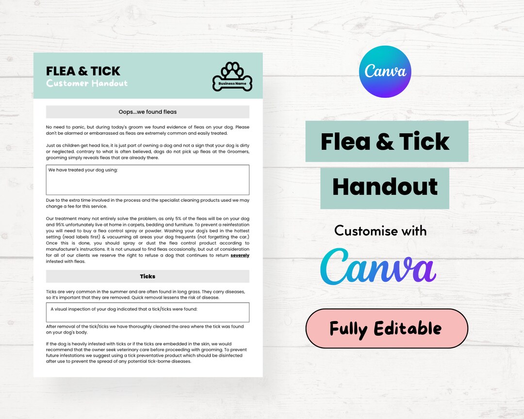 Flea & Tick Customer Handout | Dog Grooming Customer Handout | Editable ...