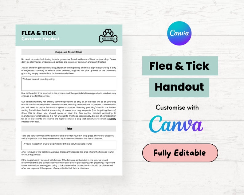 Flea & Tick Customer Handout | Dog Grooming Customer Handout | Editable ...